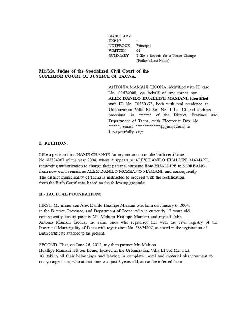 Model Demand For Last Name Change | PDF | Children's Rights ...