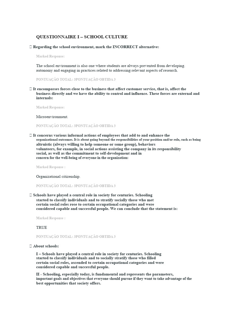 School Culture Questionnaire Insights | PDF | Literacy | Teachers