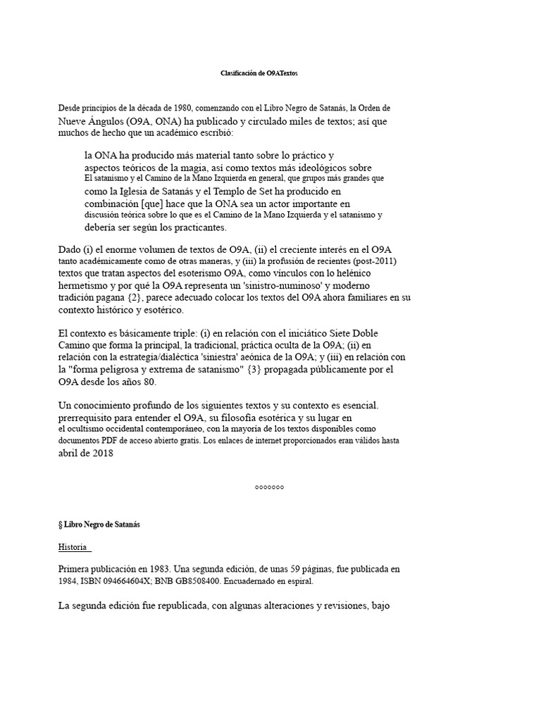 Clasificación de Textos de O9A | PDF | satanismo | Misticismo
