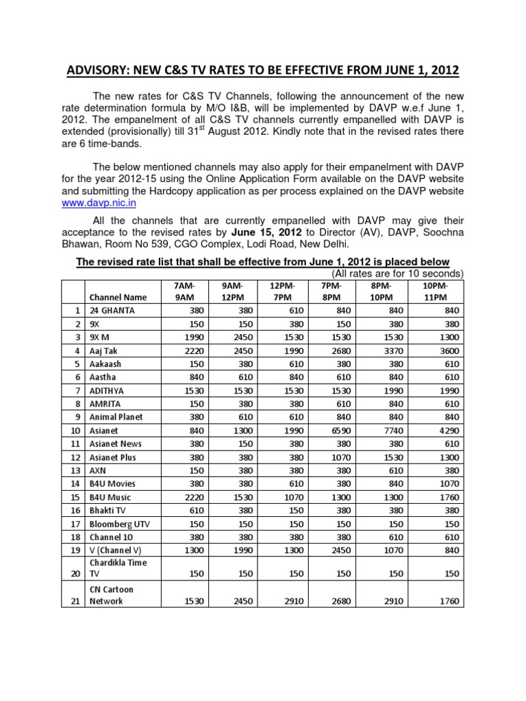 New C&S TV Rates | PDF | Television Network | Television