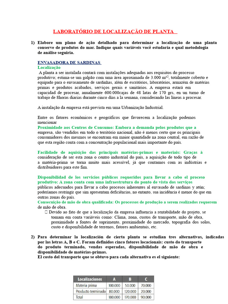 Localização Ideal para Planta de Envasamento de Sardinhas | PDF | Lima ...