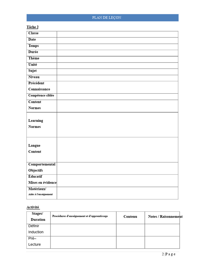 Plan de Leçon - Format | PDF