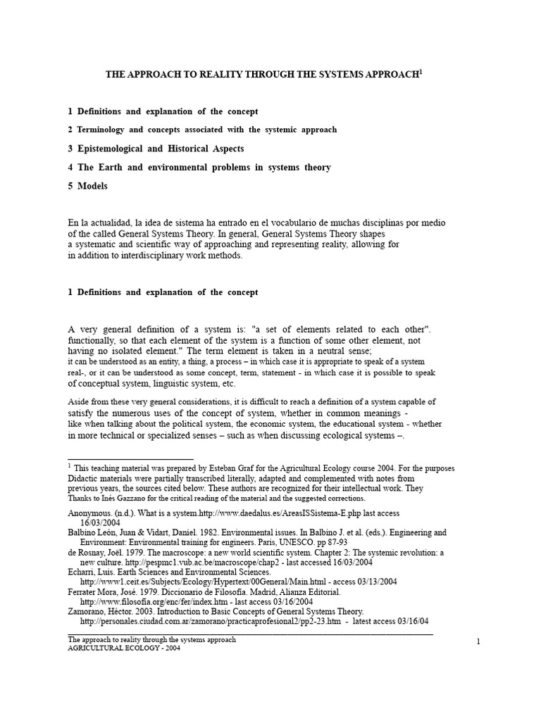 The Approach To Reality Through Systems Theory | PDF | System ...