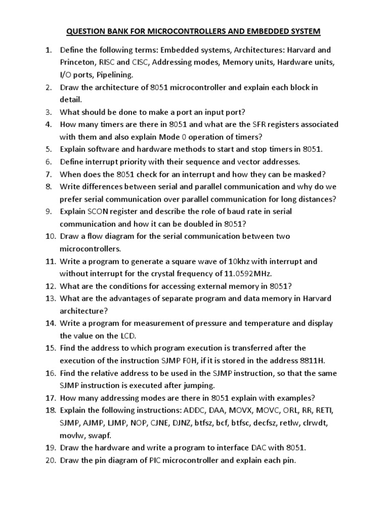 Question Bank For Micro Controllers and Embedded System | PDF ...