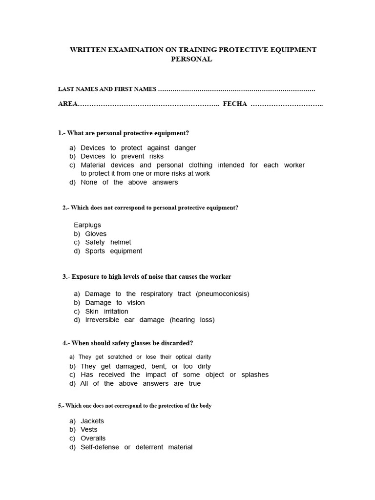 Written Exam On Personal Protective Equipment Training | PDF | Personal ...
