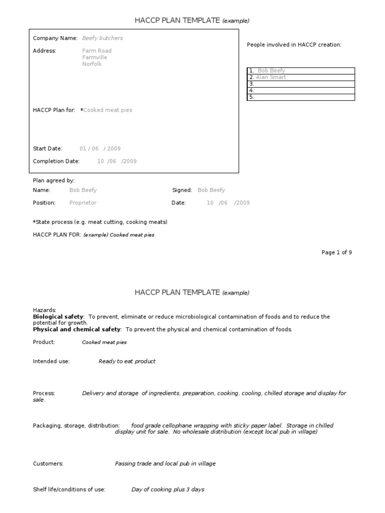 HACCP Plan Template | Hazard Analysis And Critical Control Points ...