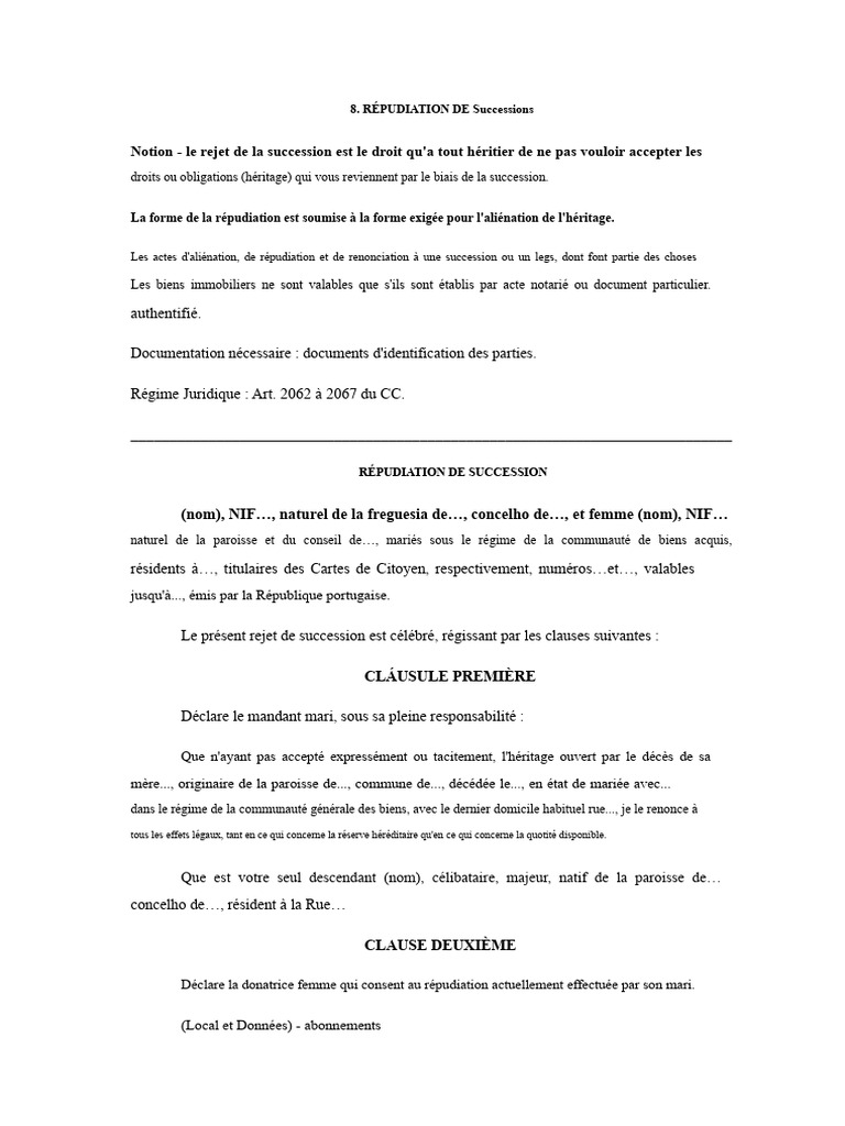 Répudiation de Succession : Guide Juridique | PDF