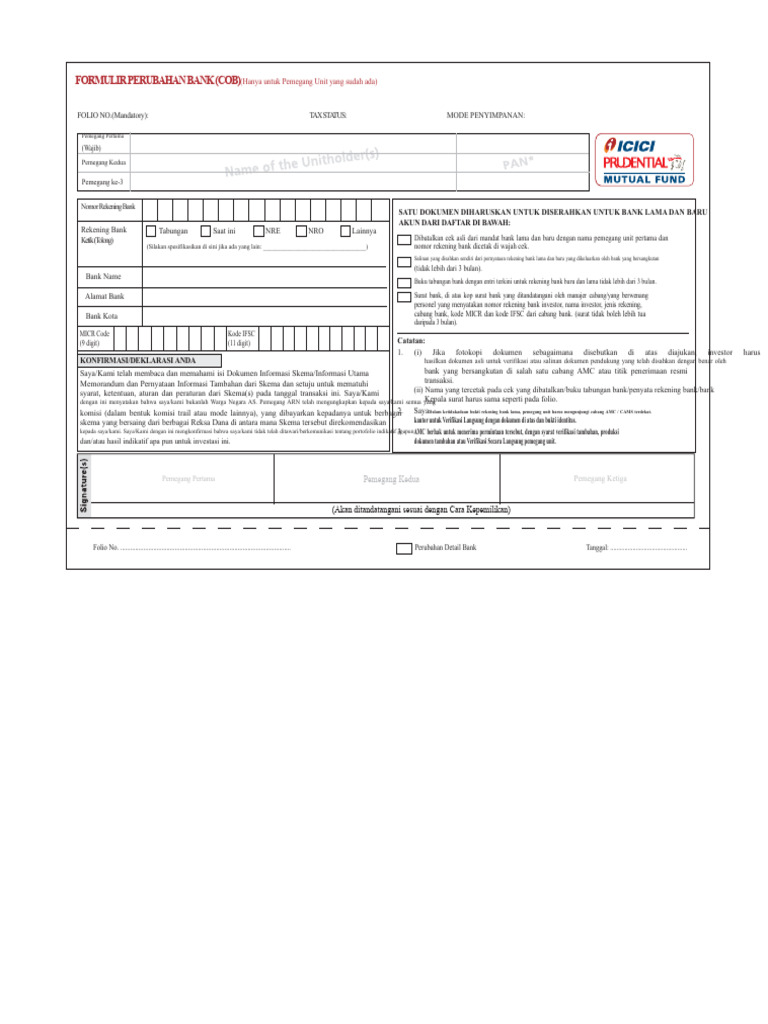 Formulir Perubahan Rekening Bank Unit | PDF