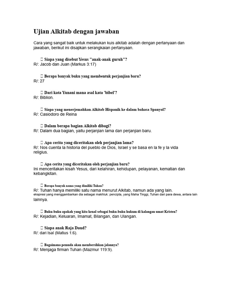 Kuis Alkitab: Pertanyaan dan Jawaban | PDF