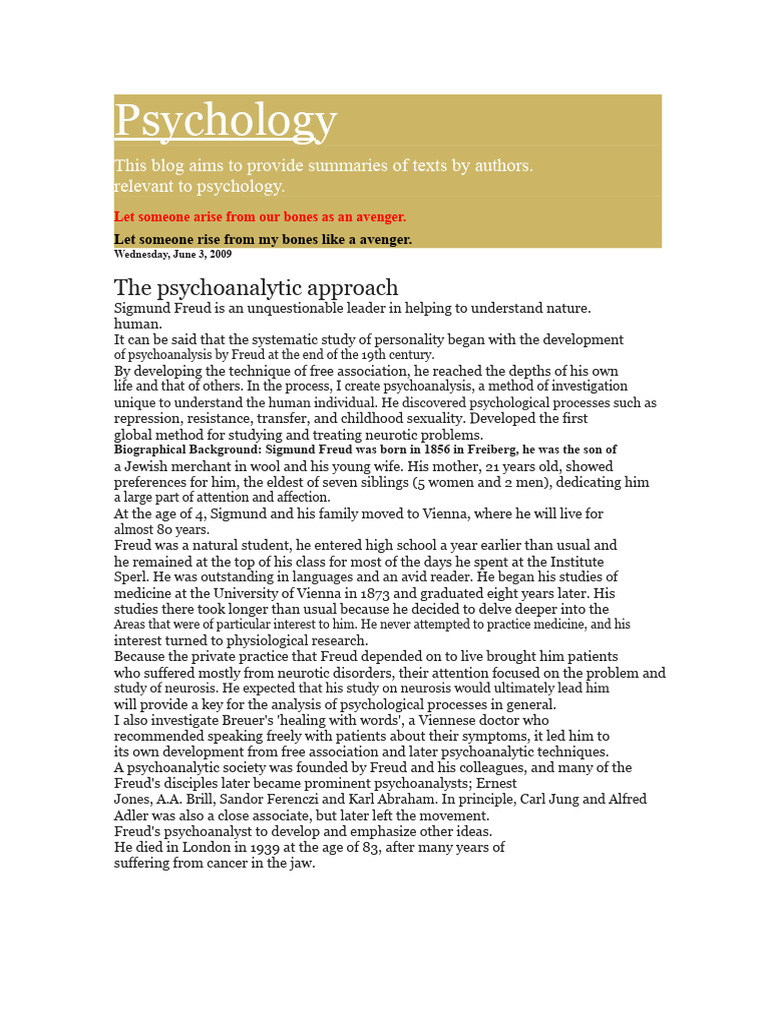 Psychoanalytic Approach | PDF | Psychoanalysis | Sigmund Freud
