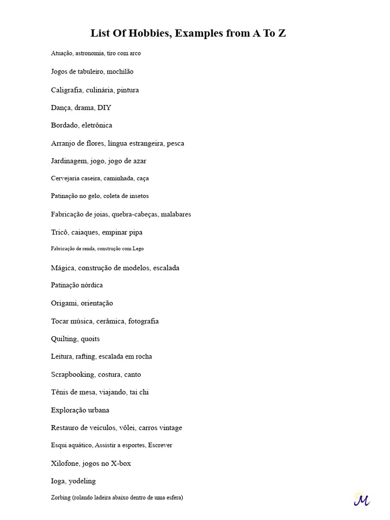 Hobbies Diversos de A a Z | PDF