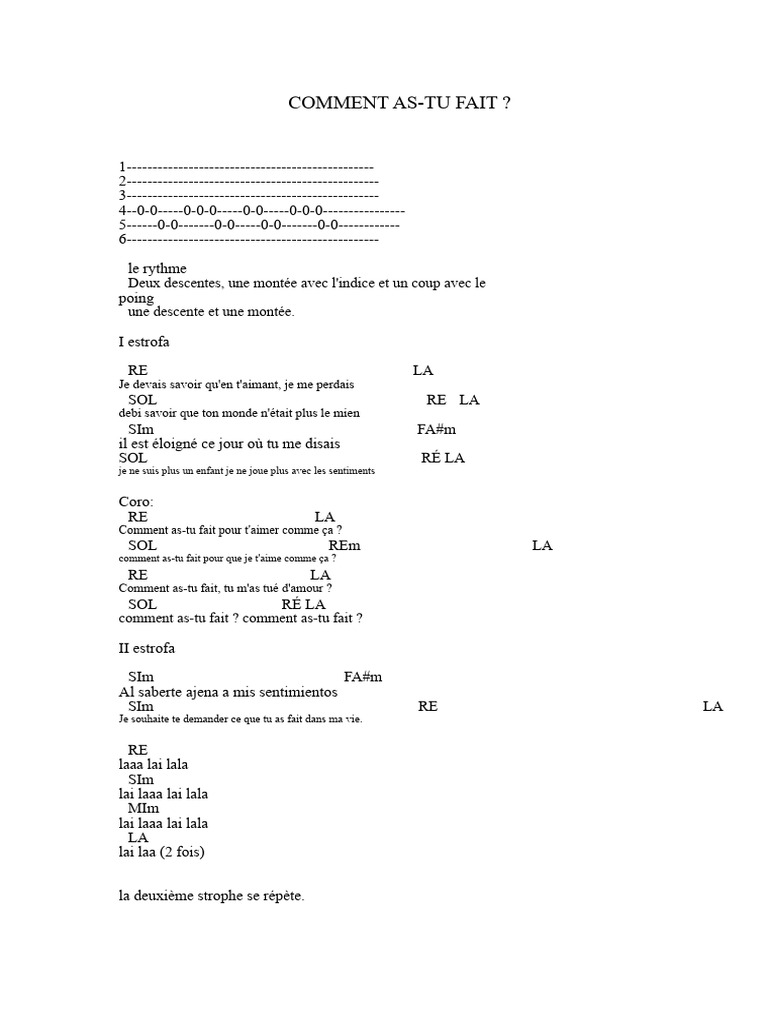 Analyse des paroles de "Comment as-tu fait ?" | PDF | Chansons
