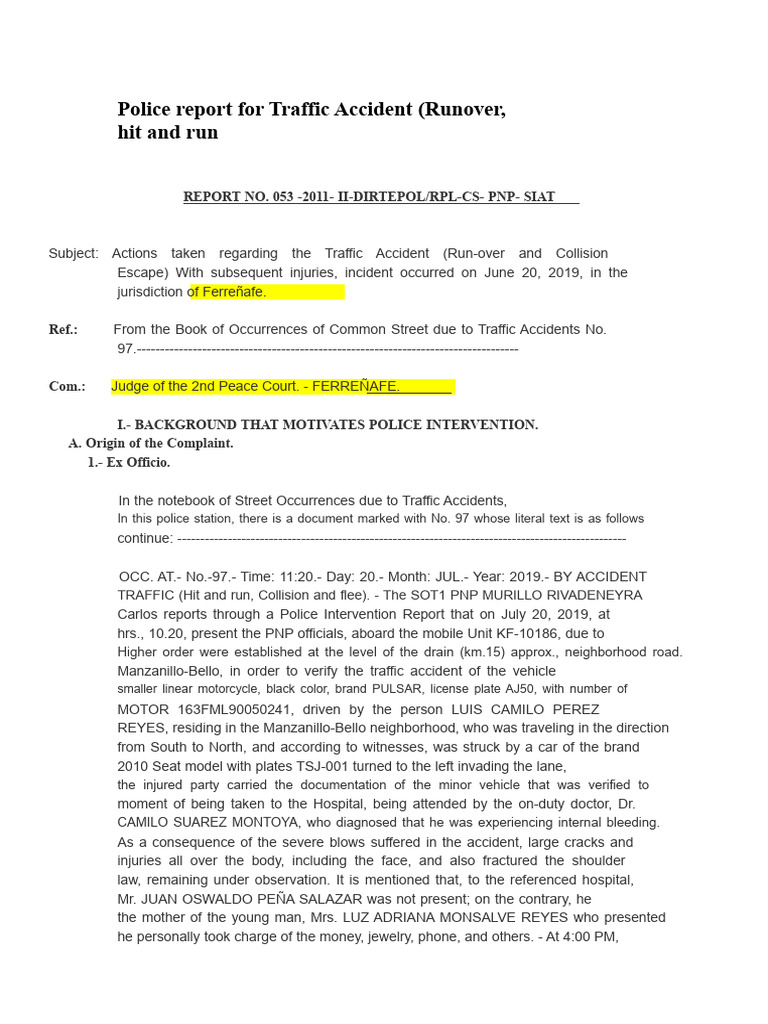 Police Report Template For Traffic Accident | PDF | Traffic Collision ...