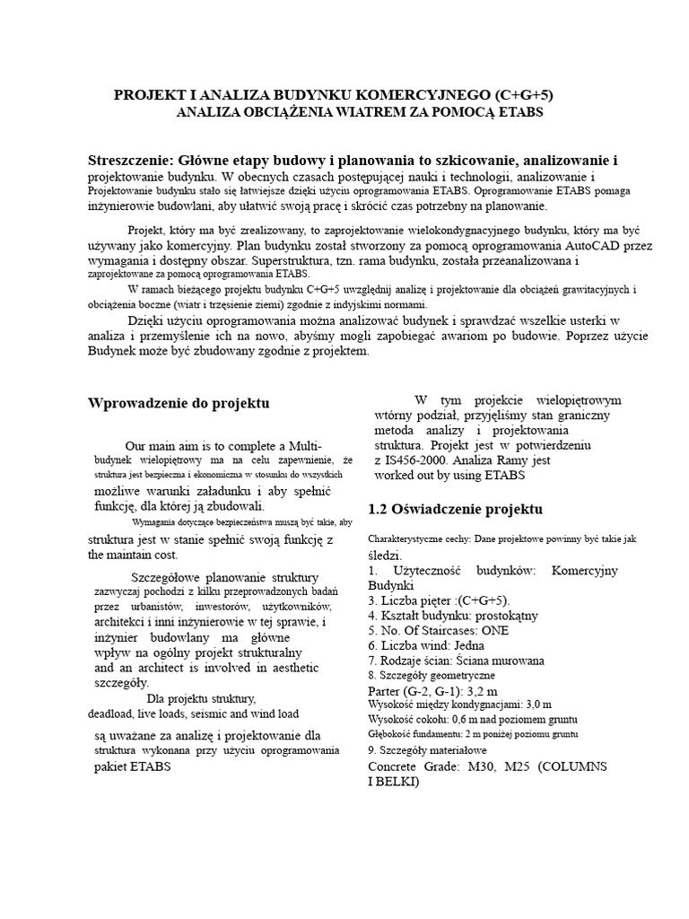 Projekt I Analiza Budynku Komercyjnego (C+G+5) Pod Względem Analizy ...