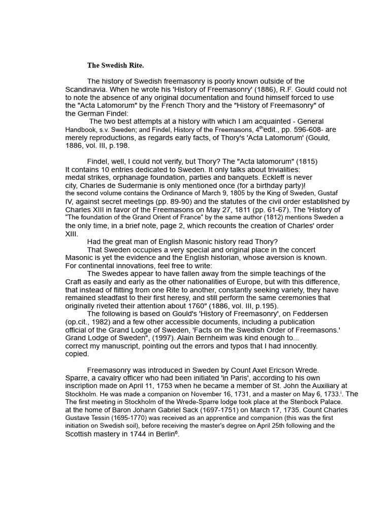 History of Swedish Freemasonry | PDF | Freemasonry | Rituals