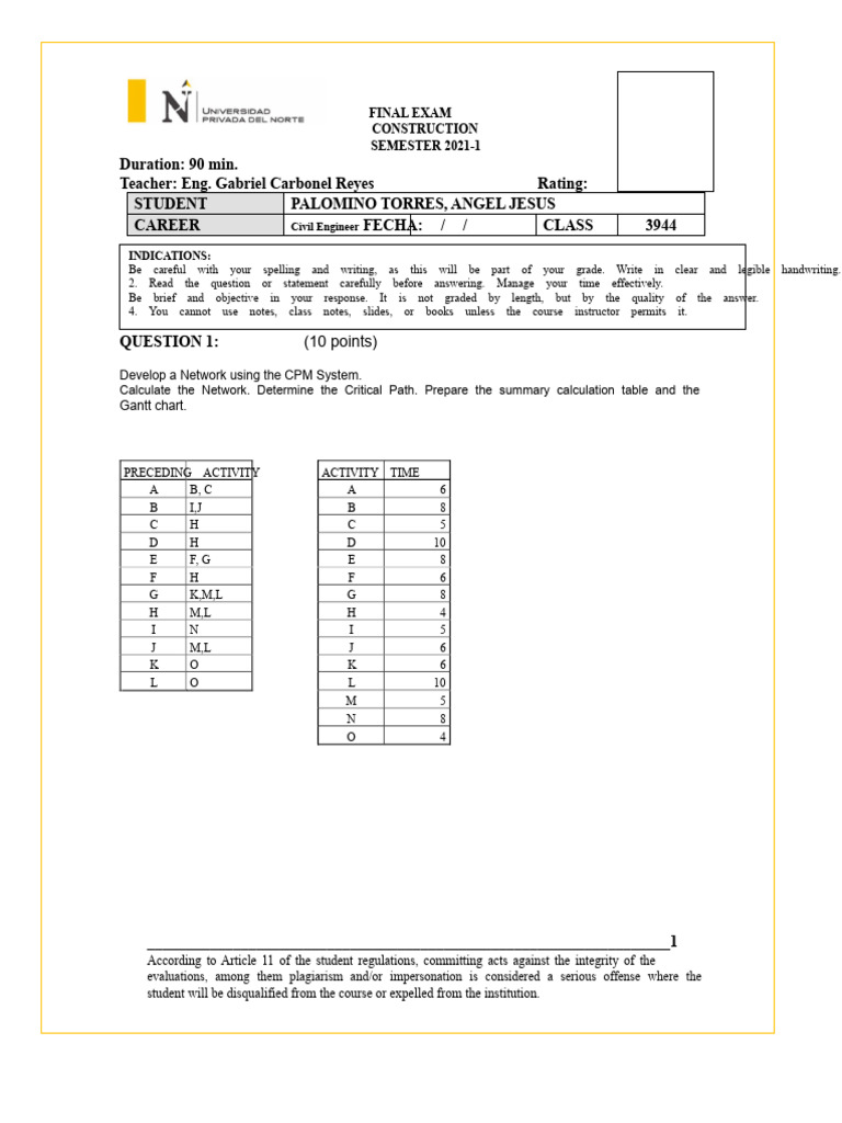 Final Exam Construction 3944 | PDF