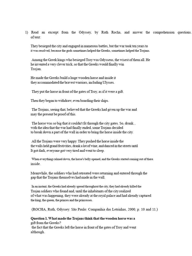 Odyssey Excerpt Comprehension Questions | PDF | Odysseus