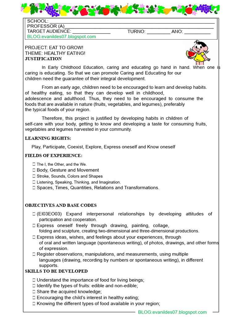 Healthy Eating Project: Eat To Grow - Early Childhood Education | PDF ...
