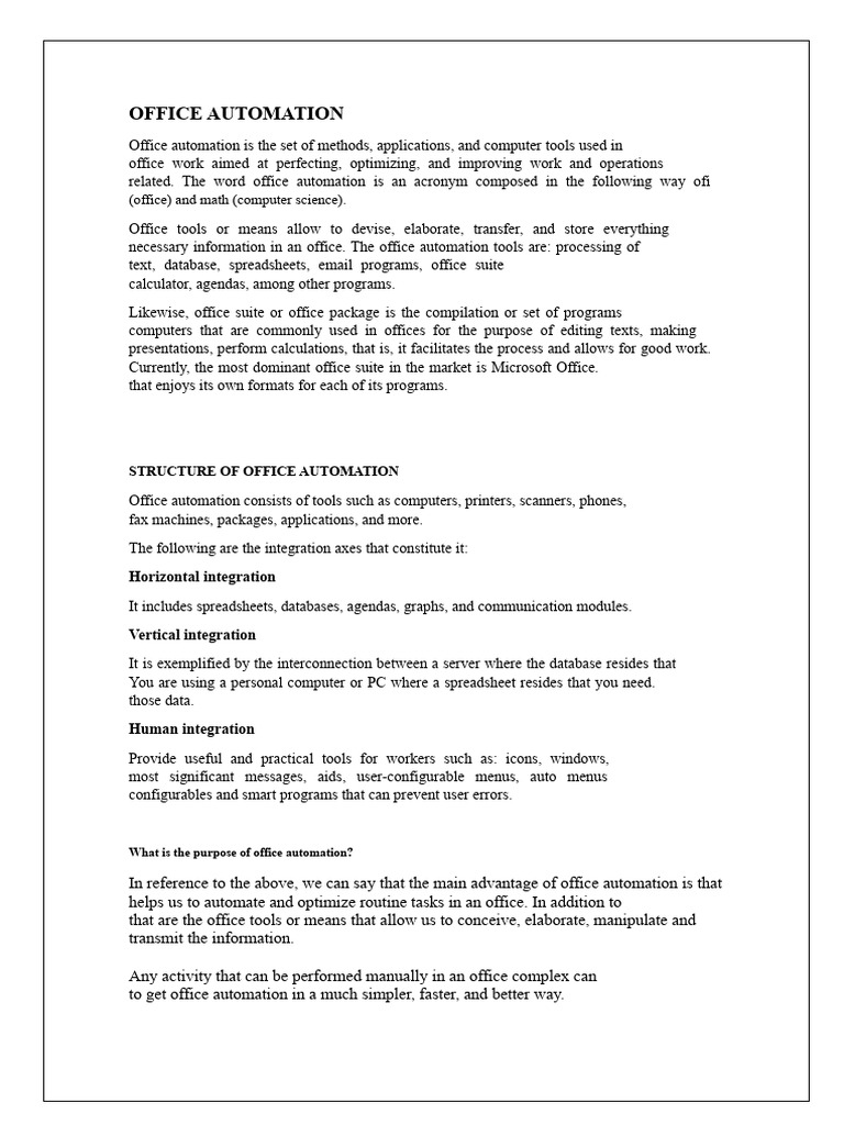 Office Automation | PDF | Spreadsheet | Automation