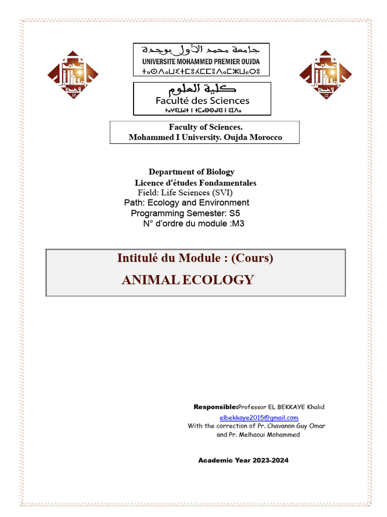 Animal Ecology Handout by PR EL BEKKAYE Khalid FSO | PDF | Ecology ...
