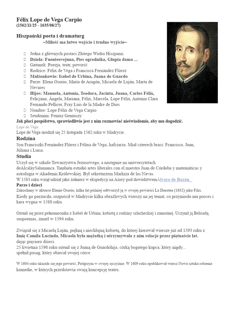 Félix Lope de Vega Carpio Biografia | PDF