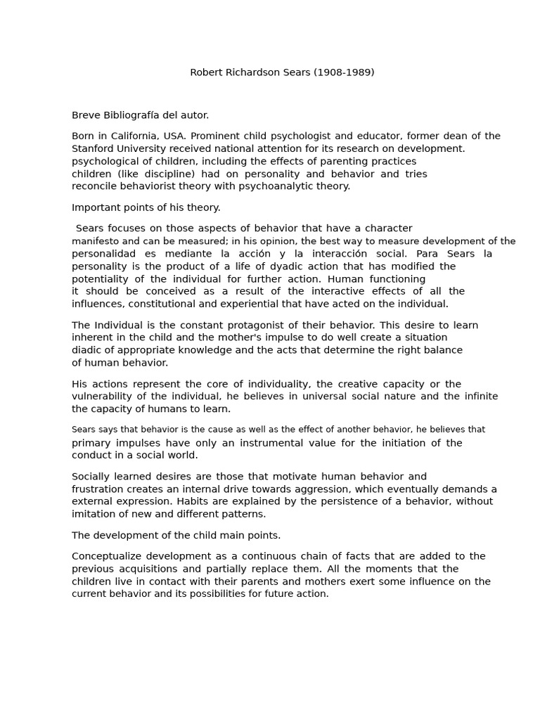 Robert Richardson Sears. Invs | PDF | Learning | Behavior