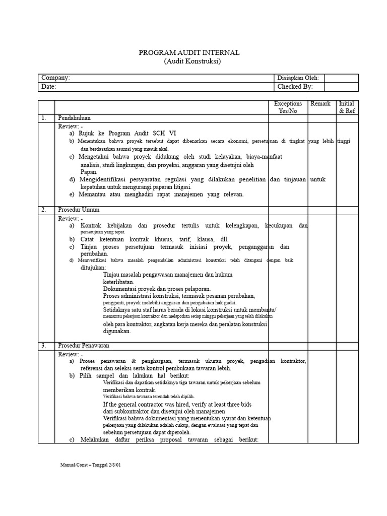 Audit Internal Konstruksi: Prosedur dan Kebijakan | PDF