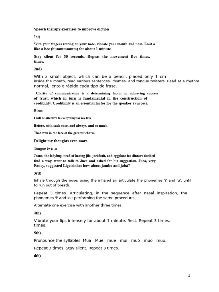 Speech Therapy Exercises To Improve Diction | PDF | Human Voice | Vowel