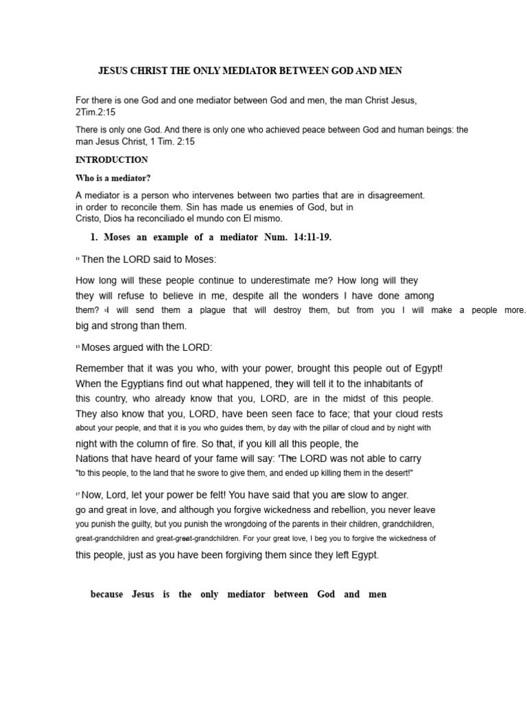 Jesus Christ The Only Mediator Between God and Men | PDF | Jesus | God