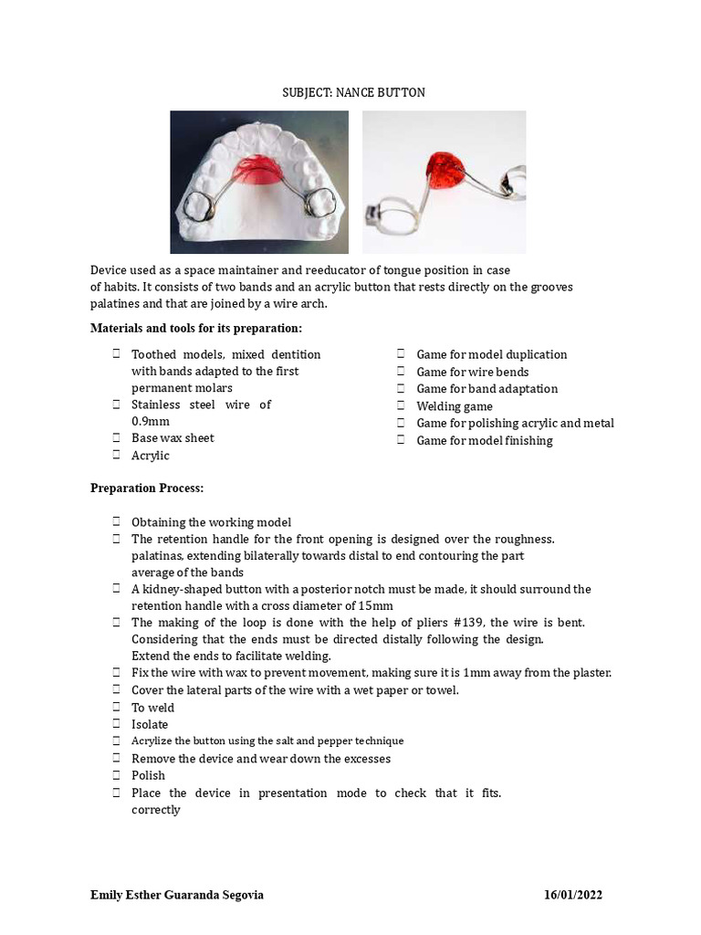 Nance Button and Transpalatal Arch | PDF | Orthodontics | Dentistry ...