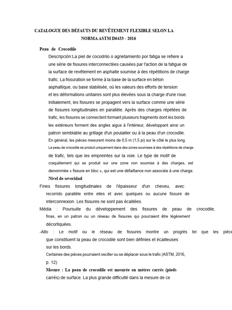 Catalogue Des Défaillances Du Pavage Flexible Selon La Norme ASTM D6433 ...