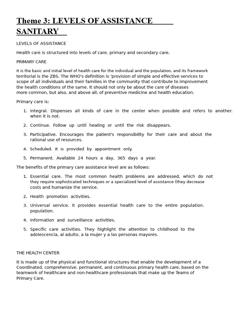 Levels of Assistance in Healthcare | PDF | Primary Care | Hospital