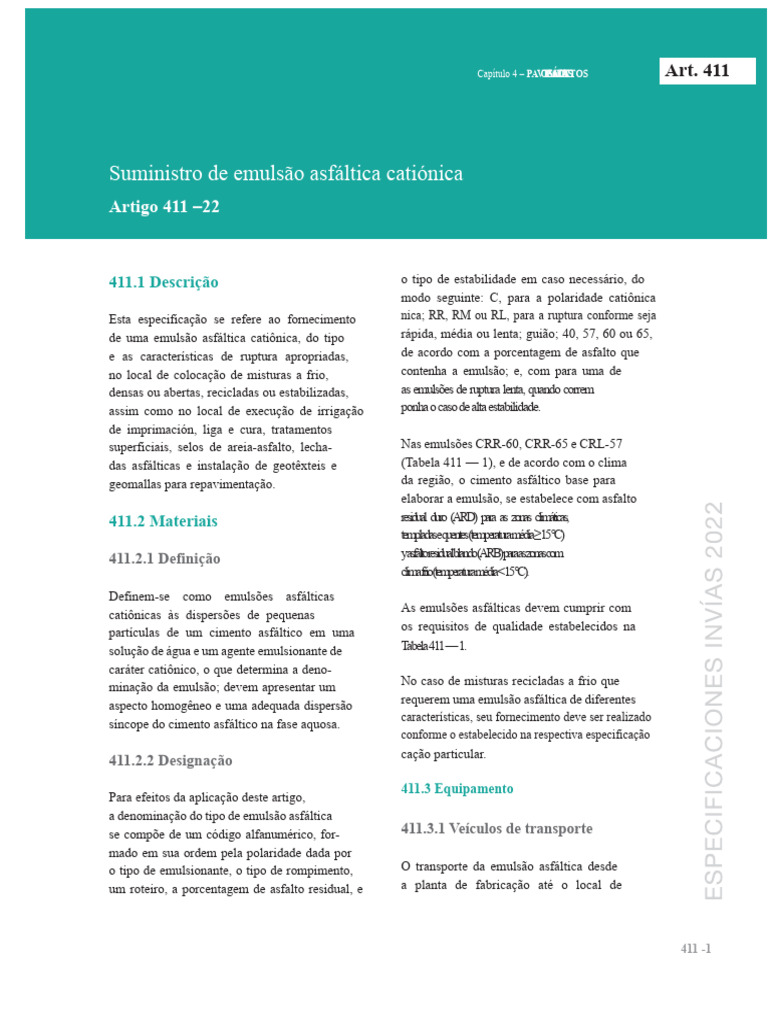 Artigo 411 Fornecimento de Emulsão Catiónica Invias 2022 | PDF | Emulsão