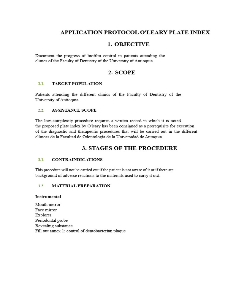 O'Leary Plate Index Biofilm Control Guide | PDF | Medicine | Dentistry