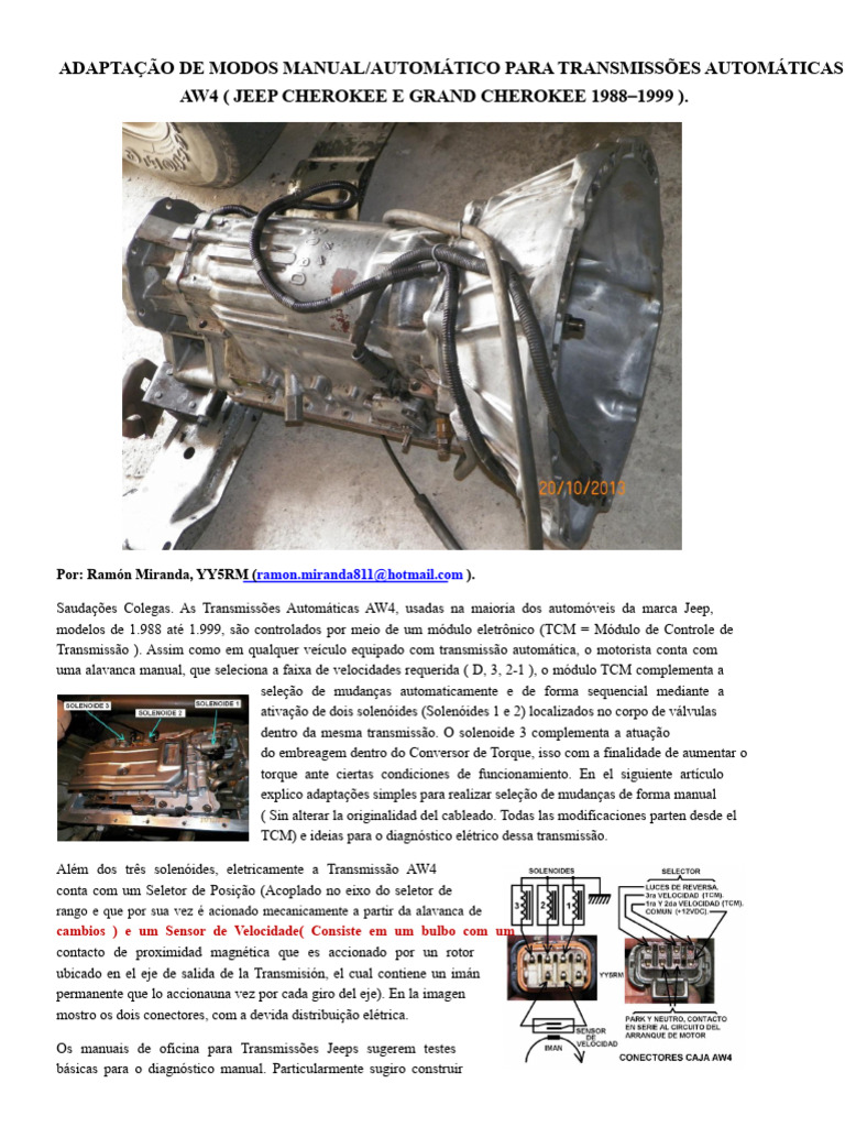 Adaptação Do Modo Manual-Automático Da Caixa Jeep XJ AW4 PDF | PDF ...