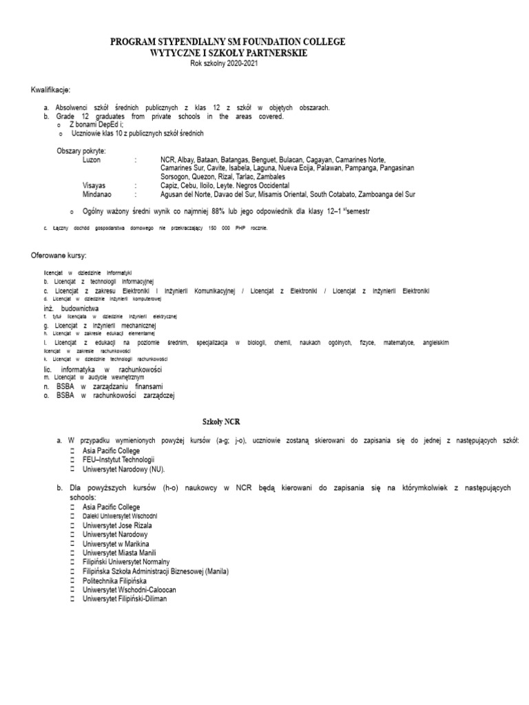 Wytyczne dotyczące stypendium SMFI i szkoły partnerskie | PDF