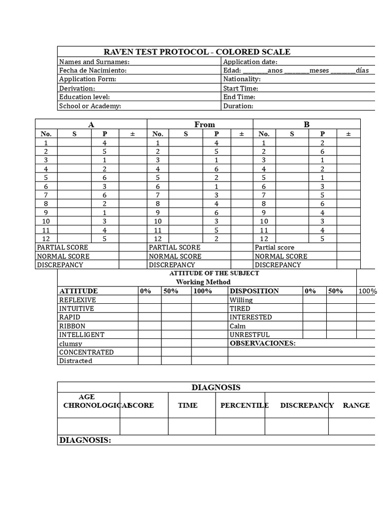 Raven Test Protocol - Colored Scale | PDF | Evaluation Methods | Psychology