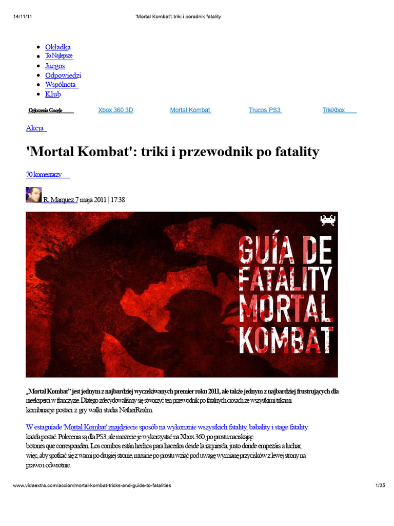 'Mortal Kombat' Triki I Przewodnik Po Fatality | PDF