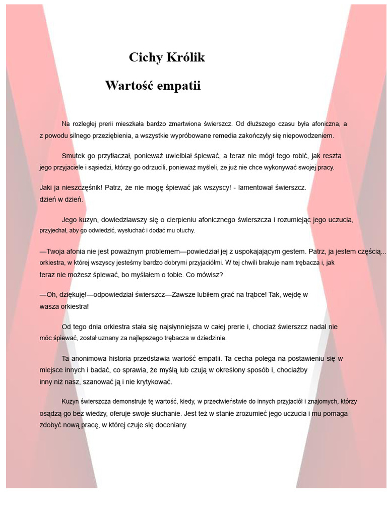 Bajka o Wartościach (Niemy Świerszczyk - Empatia) | PDF