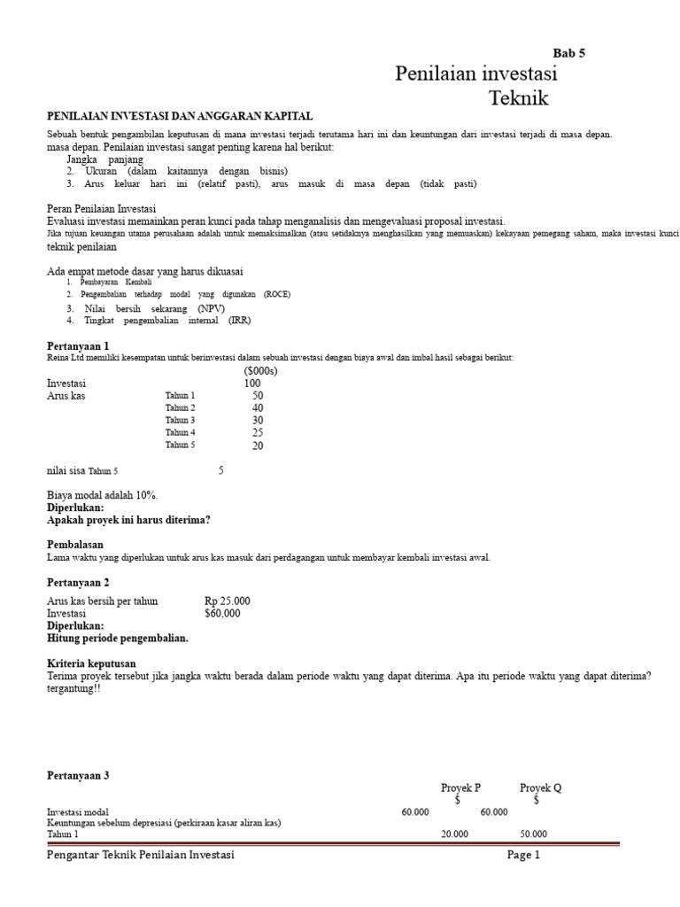Metode Penilaian Investasi Efektif | PDF