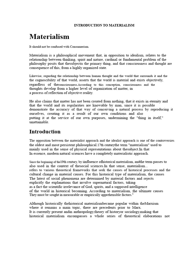 Introduction To Materialism | PDF | Materialism | Marxism