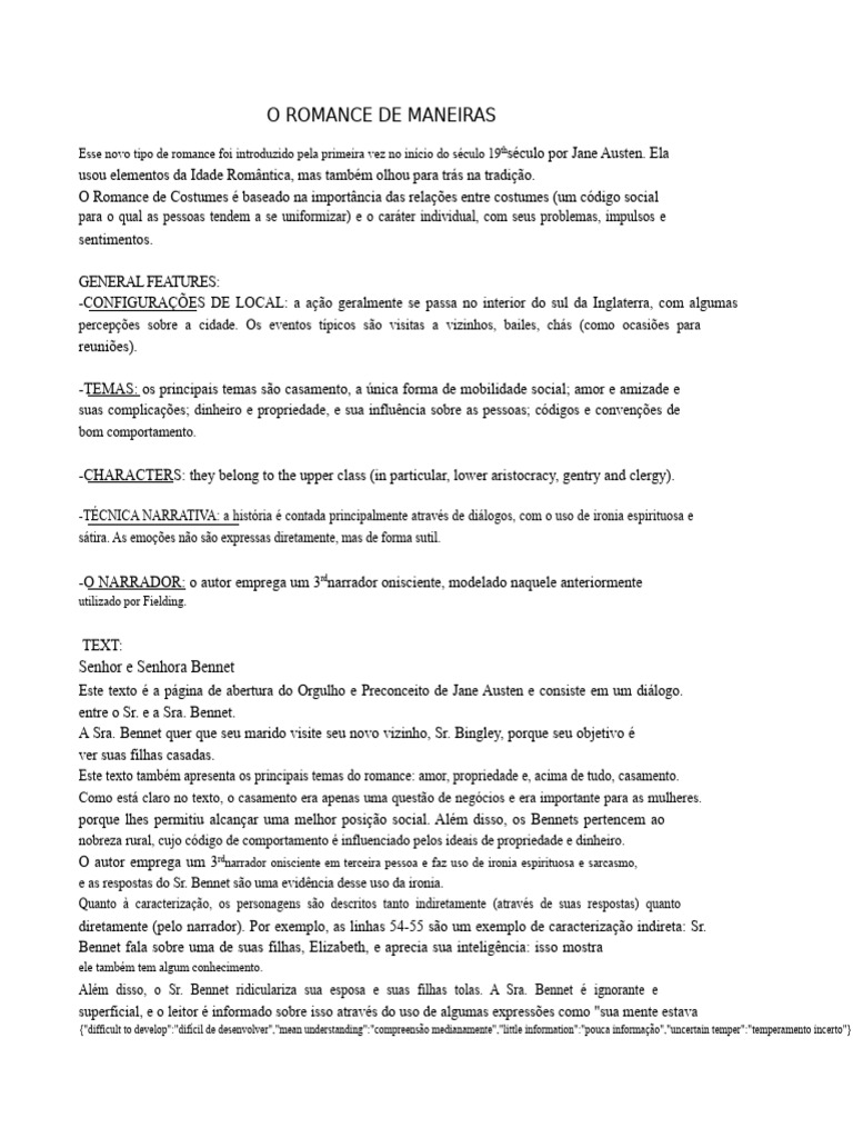 o Romance de Costumes | PDF | Amor | Jane Austen