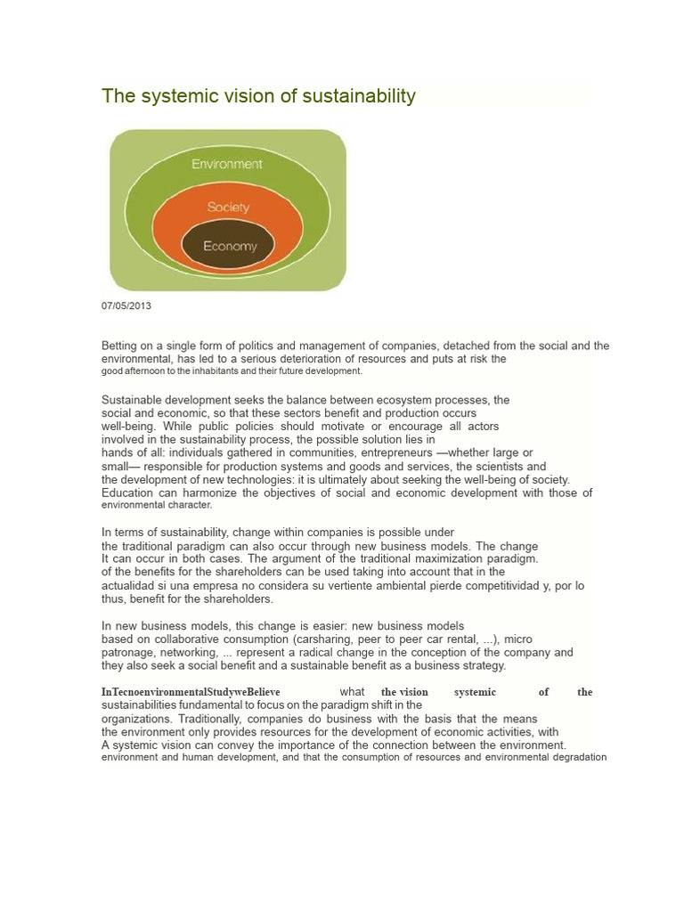 The Systemic Vision of Sustainability | PDF | Sustainability ...