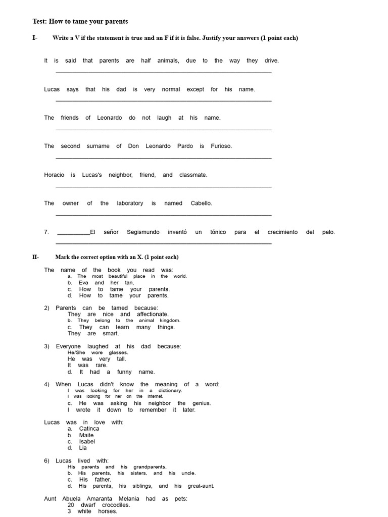 How to Tame Your Parents: Test Guide | PDF