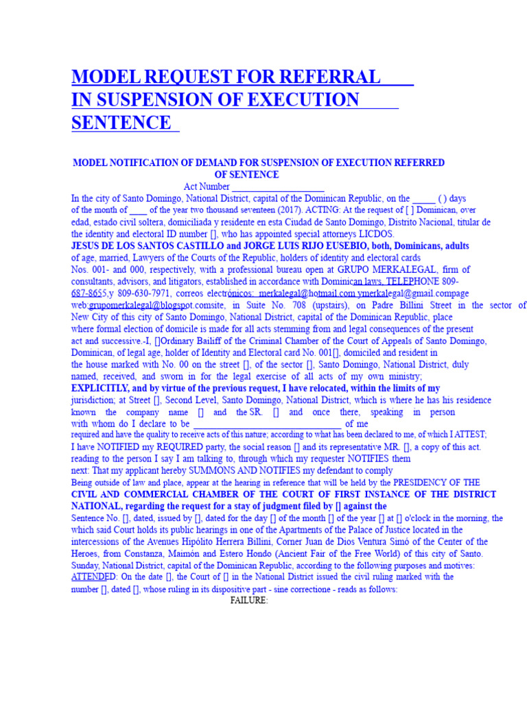 Model Request For Suspension of Execution of Sentence | PDF | Judgment ...