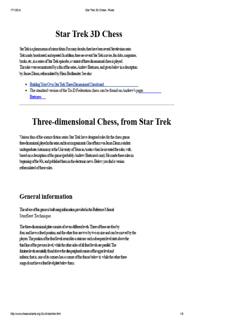 Star Trek 3D Chess - Rules | PDF | Chess | Abstract Strategy Games