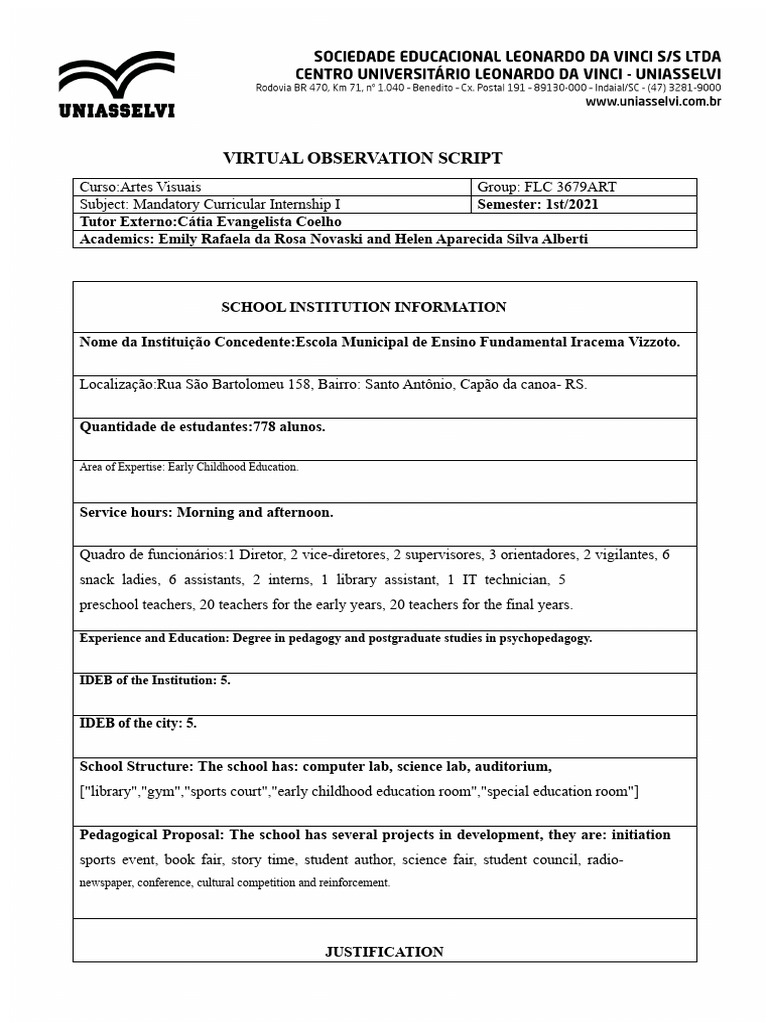 Stage 2 - Observation Script | PDF | Inclusion (Education) | Teaching