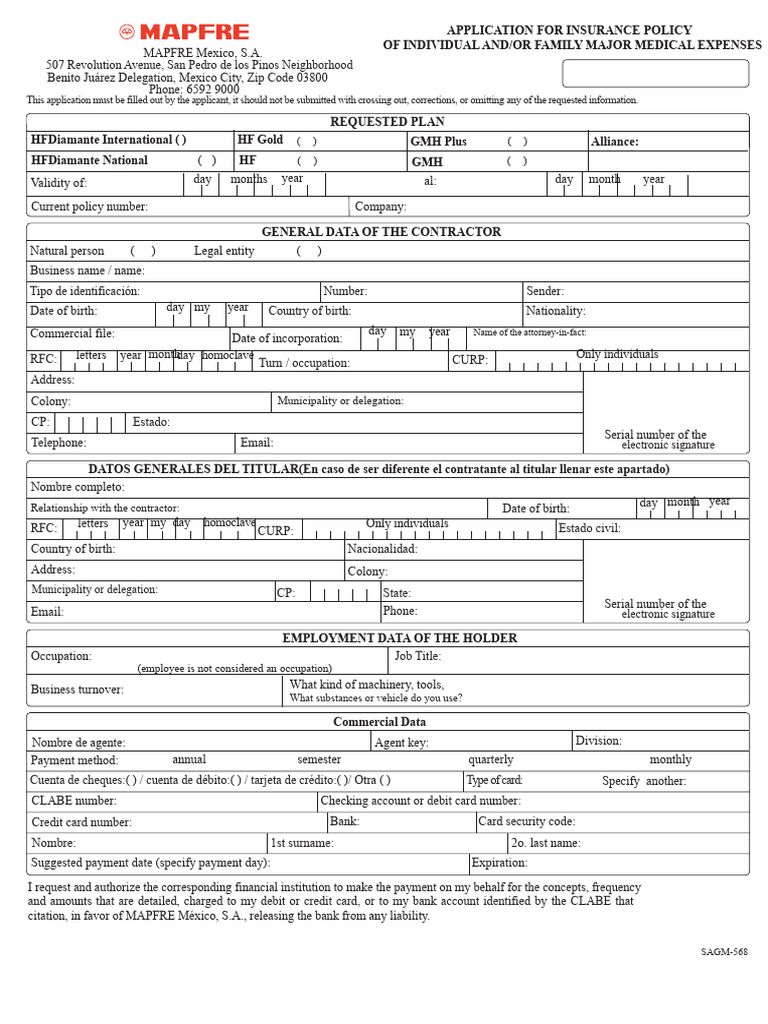 MAPFRE Application For Major Medical Expenses Individual or Family | PDF | Insurance | Deductible