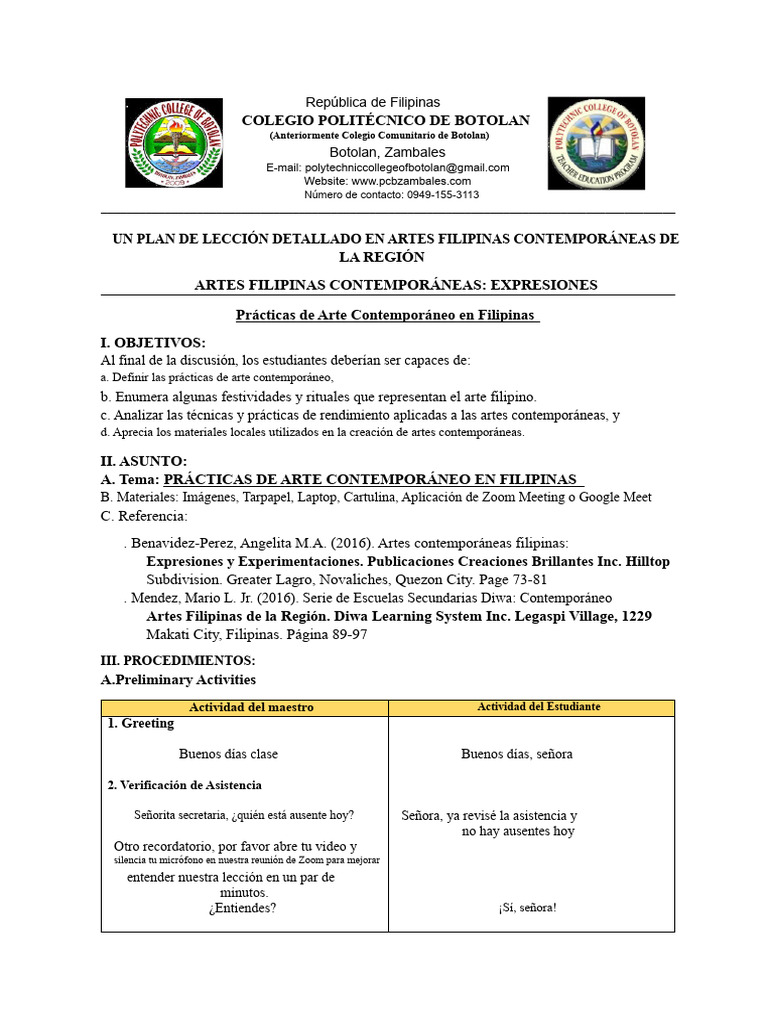 Plan de Lección Detallado para La Demostración Final - CPAR | PDF | Festival | Rituales