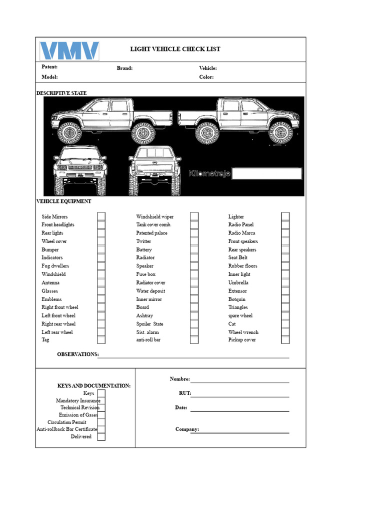 Check List Pickup Truck | PDF | Car | Motor Vehicle